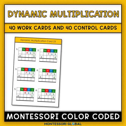 Montessori Math | 40 Dynamic Multiplication Digital and Printable Task ...