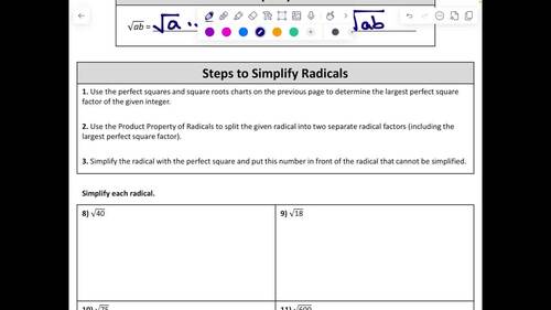 Simplifying Radicals (Simplifying Square Roots) Guided Notes, Worksheet ...