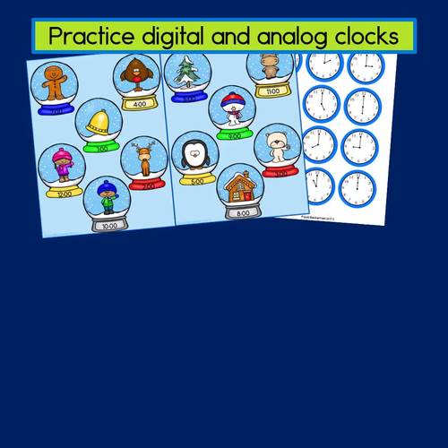 Winter Telling Time to the Hour and Half Hour Games and Worksheets
