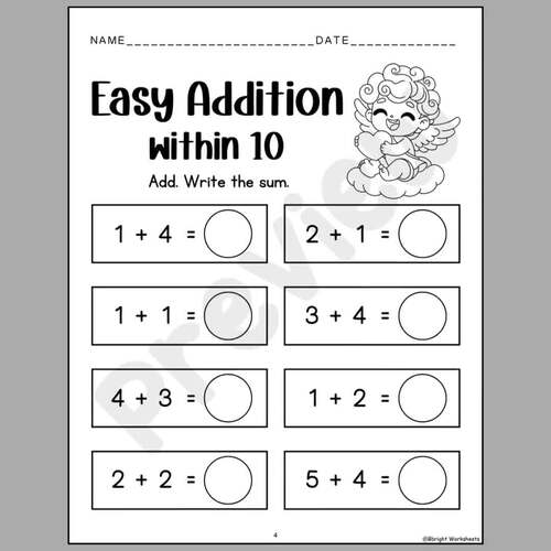 Easy Addition Within 10 Worksheets | Kindergarten Math | No Prep ...