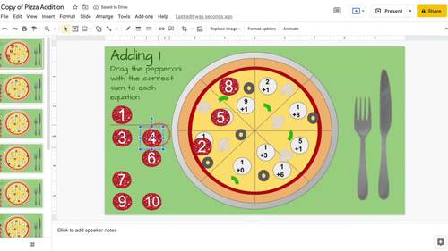 Single Digit Addition Pizza - Interactive Digital Drag and Drop Activity