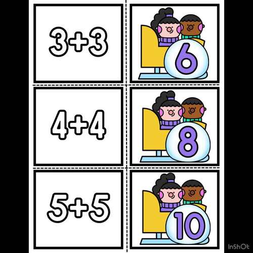 Snow Day Doubles Facts Mental Math Matching Cards (addition & subtraction)