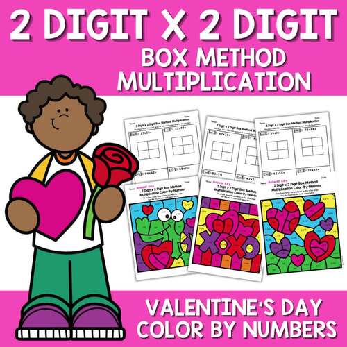 Valentines Day 2 Digit by 2 Digit Box Method Multiplication Color by ...