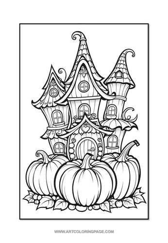 Pumpkins Fairy House Coloring Page for Autumn & Halloween Magic | TPT