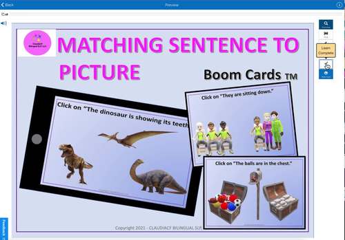 MATCHING SENTENCE TO PICTURE - Boom™ Cards by ClaudiaCF Bilingual SLP LLC
