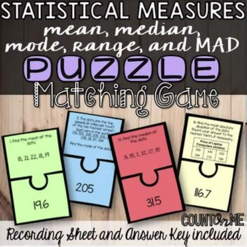 Statistical Measures - Mean, Median, Mode, Range, and MAD Matching Game