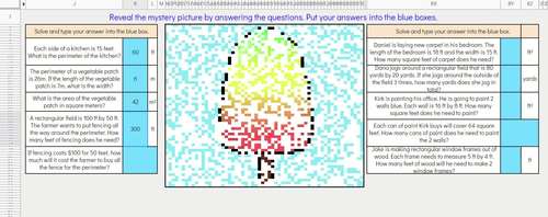 Digital Math Pixel Art Mystery Picture 5th Grade TEKS 5.4.H Area and ...
