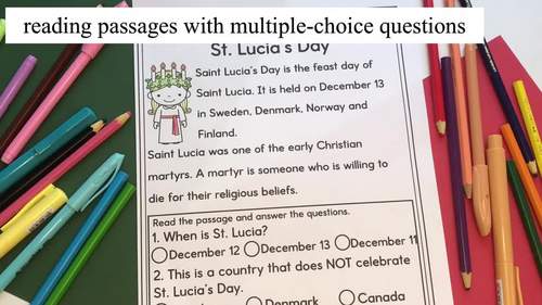 St. Lucia's Day Reading Comprehension Worksheets and Google Slides ...