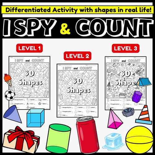 ️Geometry Math activities Sort 3D Shapes Real Life spy worksheet ...