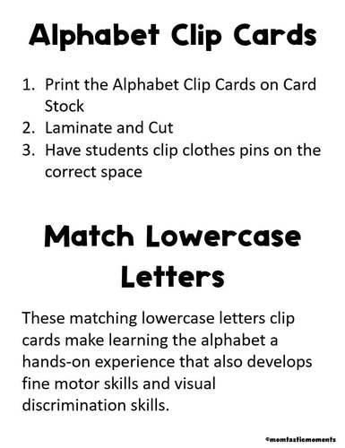 Alphabet Clip Cards - Match Lowercase Letters by Momtastic Moments