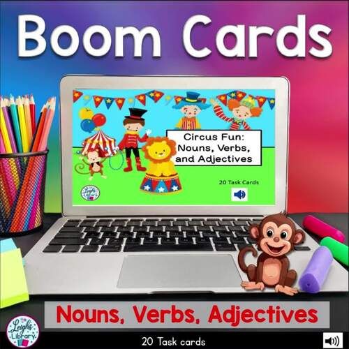 Boom Cards™ Nouns, Verbs, and Adjectives - Parts of Speech Review at ...