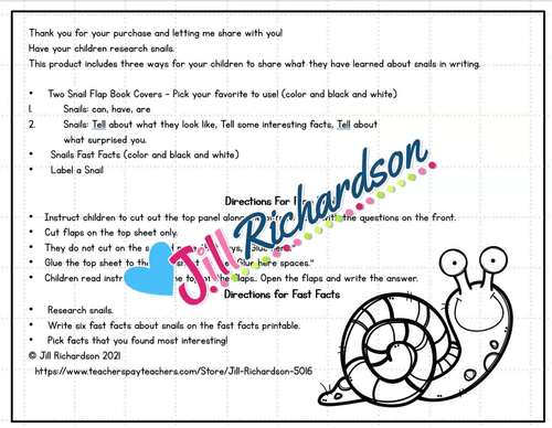 Snails Writing Flap Books for Kindergarten, First Grade & Second Grade