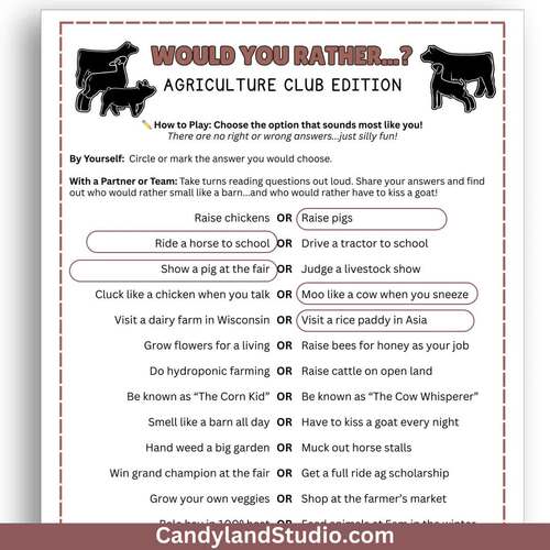 Agriculture Club Would You Rather Icebreaker Game First Day Bonding ...