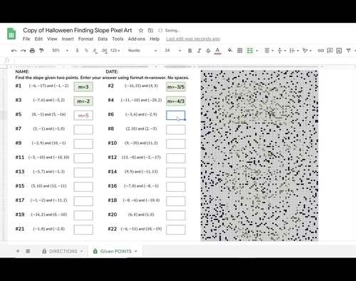 HALLOWEEN Finding Slope from Two Points Pixel Art Math Algebra 1 Activity