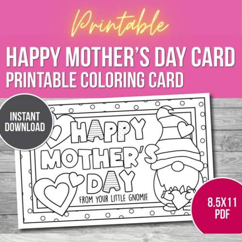 Mothers Day Printable Coloring Card Craft Gift from Kids, Mothers Day Craft