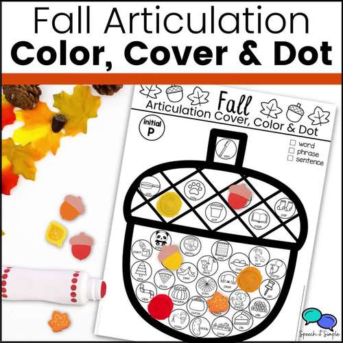 Fall Articulation Worksheets | No Prep | ALL SOUNDS | Coloring and Dot Art