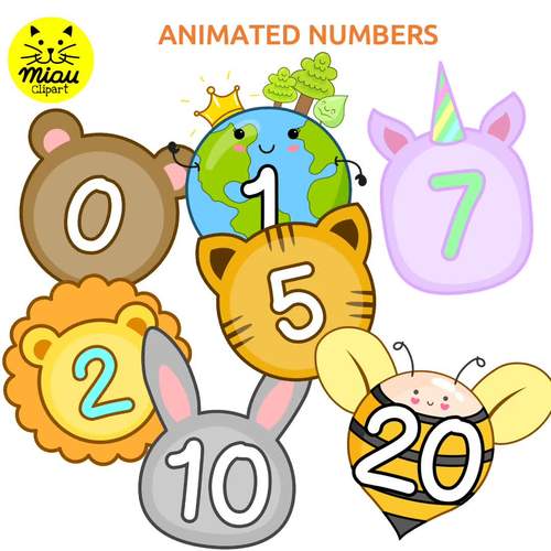 Thematic Numbers Animated Gif Growing Bundle l Moveable Clipart by Miau ...