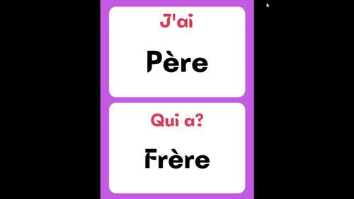 I Have, Who Has? French Family Members Vocabulary Flashcard Game in French