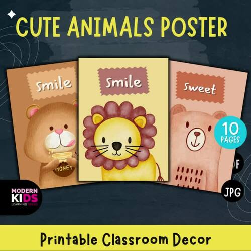 Cute animals poster: Printable Classroom Decor by ModernKids LearningPress