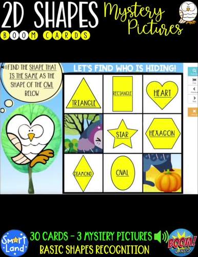 2D SHAPES Mystery Pictures digital cards | Owls by Smart Land Printables