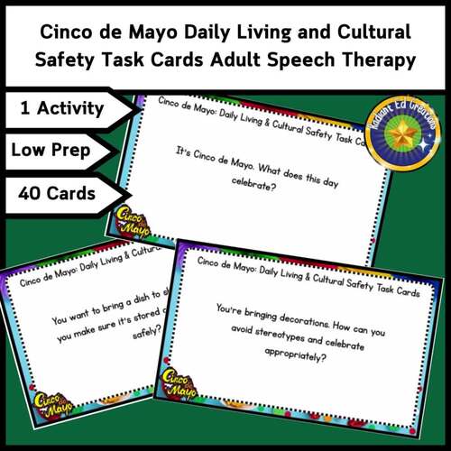 Cinco de Mayo Daily Living and Cultural Safety Task Cards Adult Speech ...