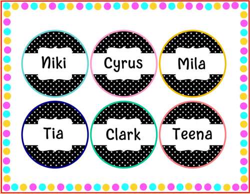 Printable Black and White Polka Dots Student Name Tags, Classroom Labels
