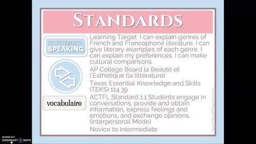 French Literature Interpersonal Conversation Speaking Performance Task