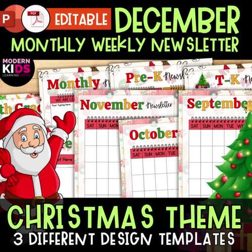 EDITABLE Month & Week December Christmas Day Theme Newsletter Templates