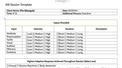 Ayres Sensory Integration (ASI) Intervention Note Template | TPT