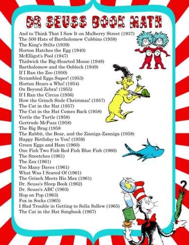 Math Fun with Dr. Seuss: 4 Digit-4 Digit Subtraction with Dr. Seuss ...