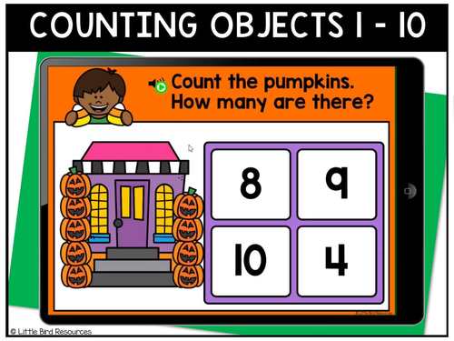 Halloween Counting to 10 Boom Cards inc Audio | Count the Pumpkins 1-10