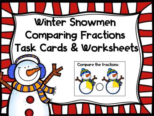 Winter Comparing Fractions Task Cards & Worksheets by Joyful 4th