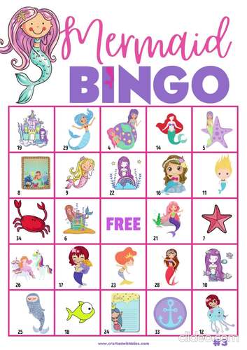 Mermaid Bingo For Kids, Mermaid Bingo Birthday Party | TPT