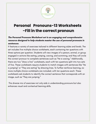 Personal Pronouns Worksheet set (ABLLS-R aligned C52, G37) | TPT