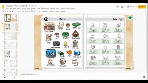 ESL Digital Vocabulary Workbook for Newcomers UNIT 5 | Google Slides