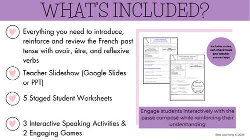 French Passé Composé Bundle: Notes, Worksheets, Speaking Activities & Games