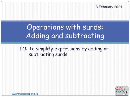 Adding and subtracting surds by Maths Support Centre | TPT
