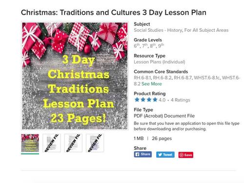 Christmas: Traditions and Cultures 3 Day Lesson Plan by Social Studies ...