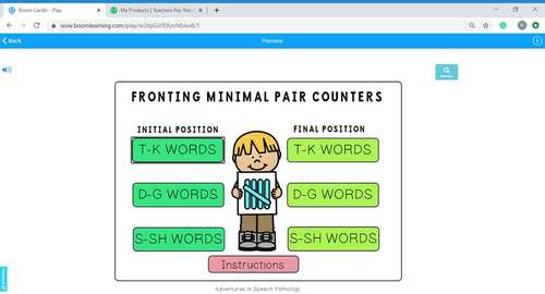 Fronting Minimal Pair Counters | Boom Cards™ | Distance Learning