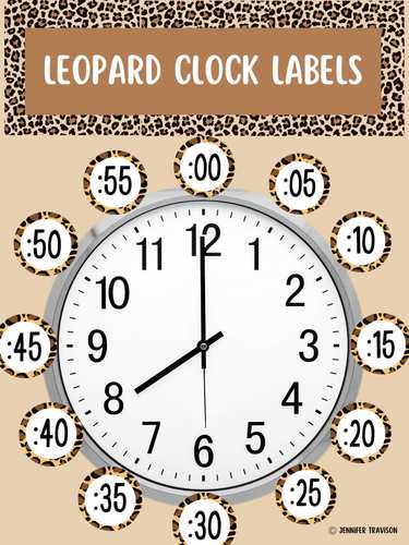 Leopard Print Clock Labels by Jennifer Travison | TPT