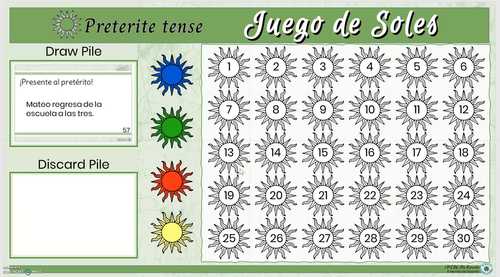 Spanish Preterite Game Digital and Printable Juego de Soles | TPT