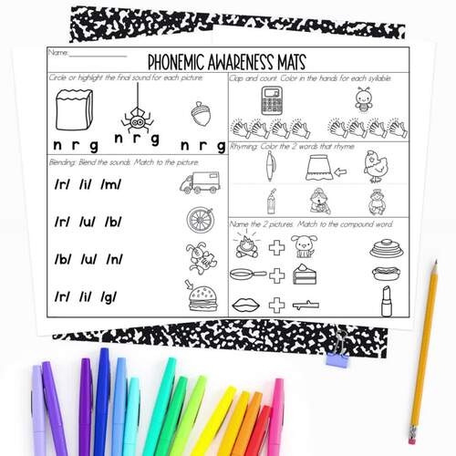 Phonemic Awareness Mats Phonemic Awareness Activities Set 2 | TPT