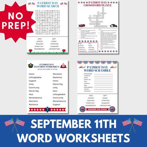 September 11 (Patriot Day) Printable Word Search Activities by Jenny Marie