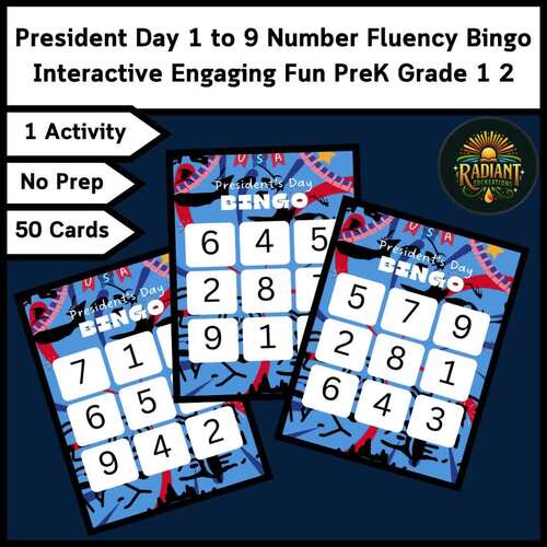 President Day 1 to 9 Number Fluency Bingo Interactive Engaging PreK ...