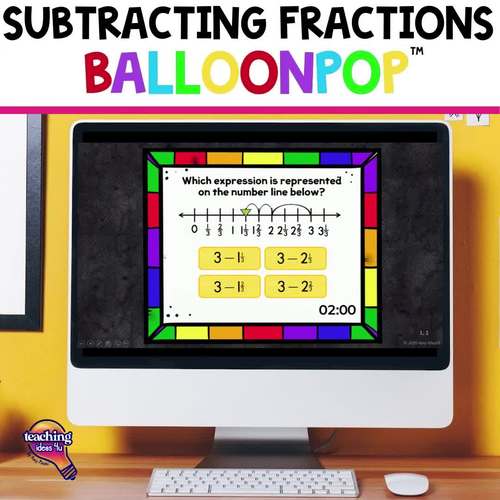5th Grade Subtracting Fractions Digital Math Review Games BalloonPop™