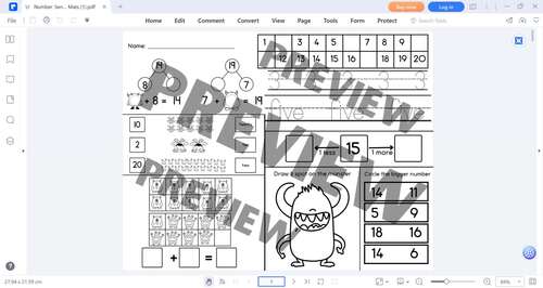 Monster Kindergarten End of Year Math Activity Mats Numbers to 20 ...
