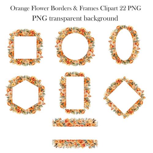 Orange Flower Border Clipart, Floral Frame by PinkPearly Design | TPT