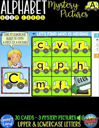 Alphabet practice Mystery Pictures digital cards | School Bus | TPT