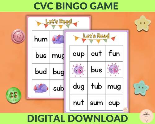 CVC Phonics, Bingo and Card Games, Reading Games Word Families ...