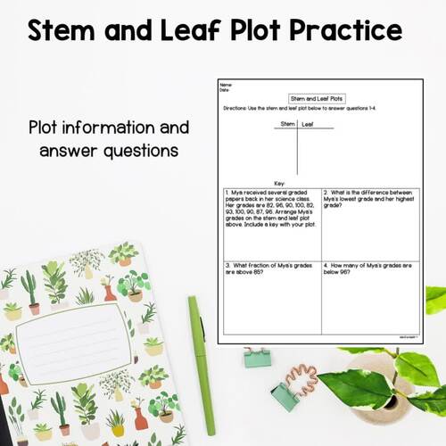 Stem and Leaf Plot Practice Worksheet NO PREP | 4th 5th 6th Grade